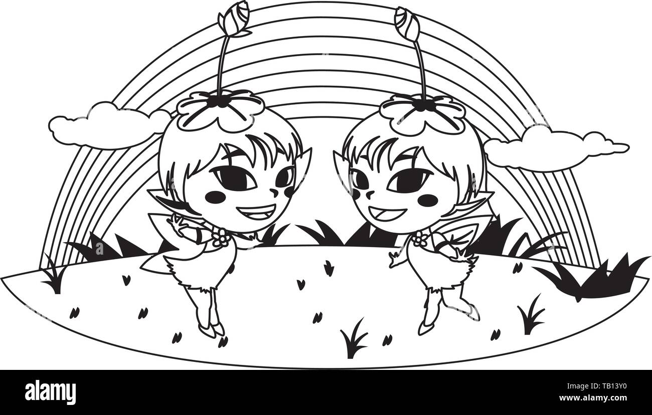 beautiful magic fairies with rainbow scene vector illustration design ...