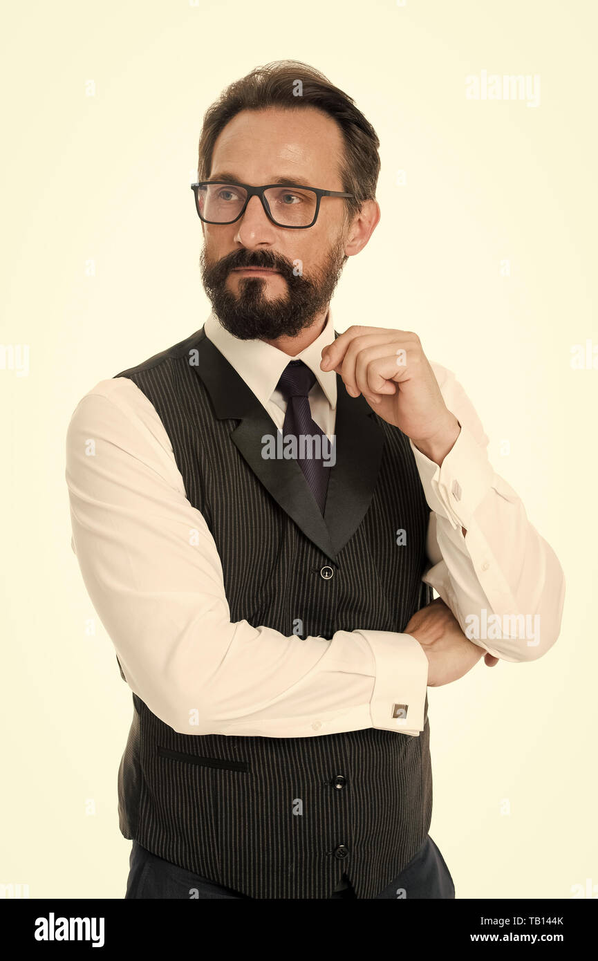 Businessman thoughtful face make decision. Hard business decision ...