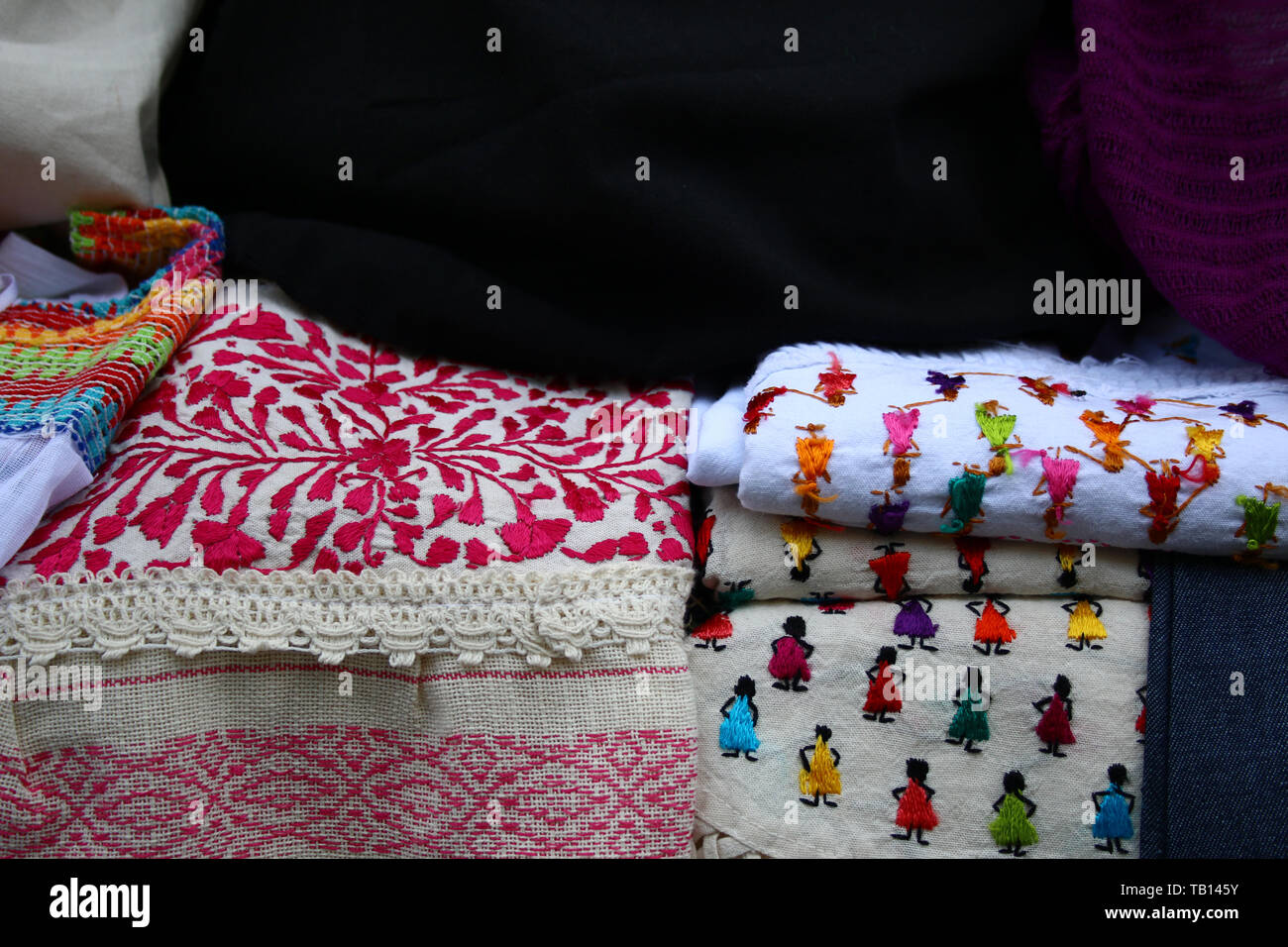 Textiles on display at Oaxaca Market, in Oaxaca, Mexico, North America ...