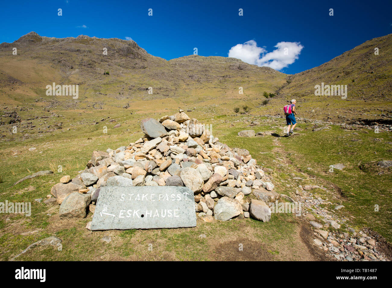 The paths up to Esk Hause and Stake Pass in Mickleden, Lake District ...
