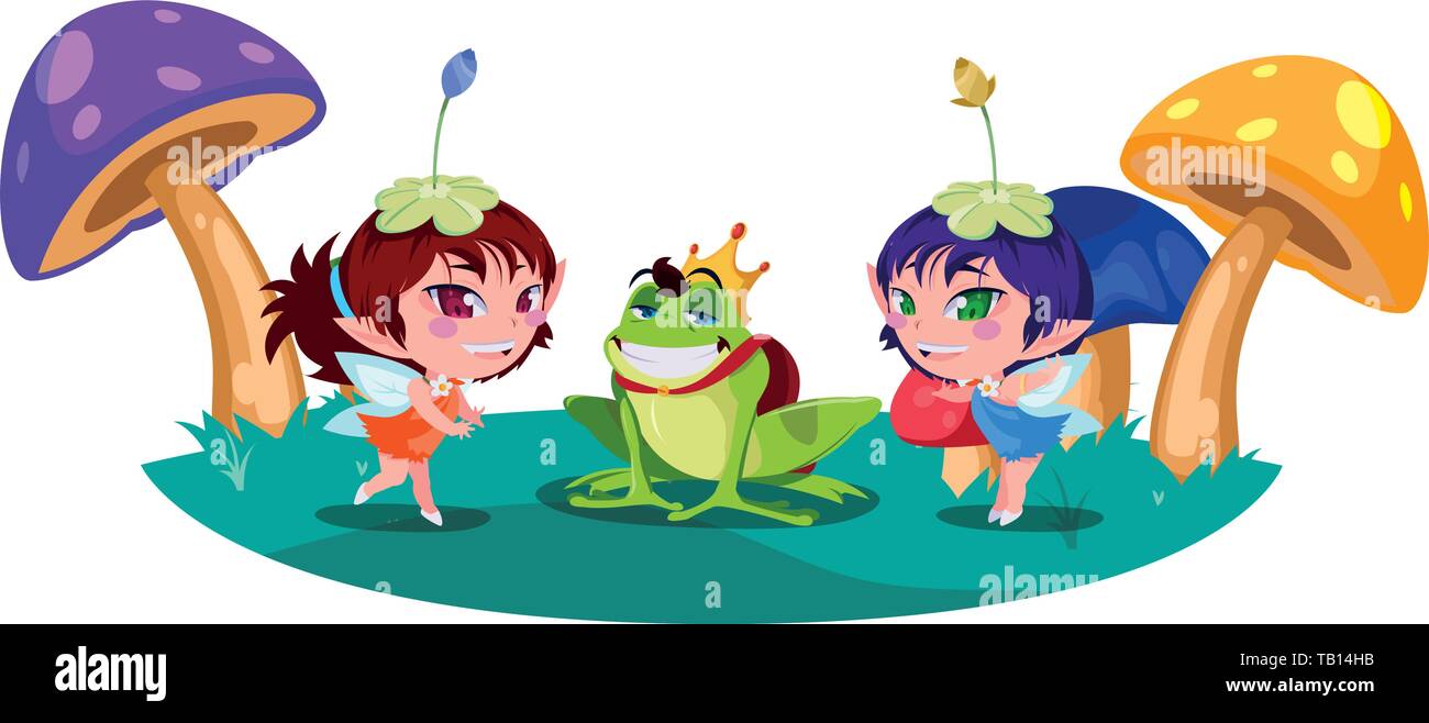 beautiful magic fairy with toad prince in the garden vector ...