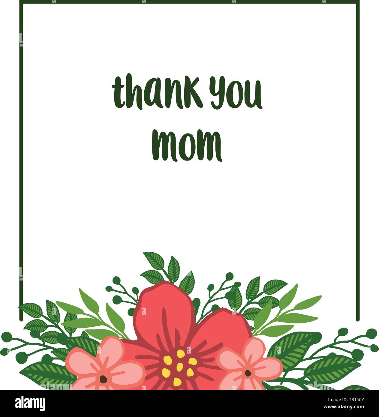 Vector illustration bright leaf floral frame for card design thank you ...