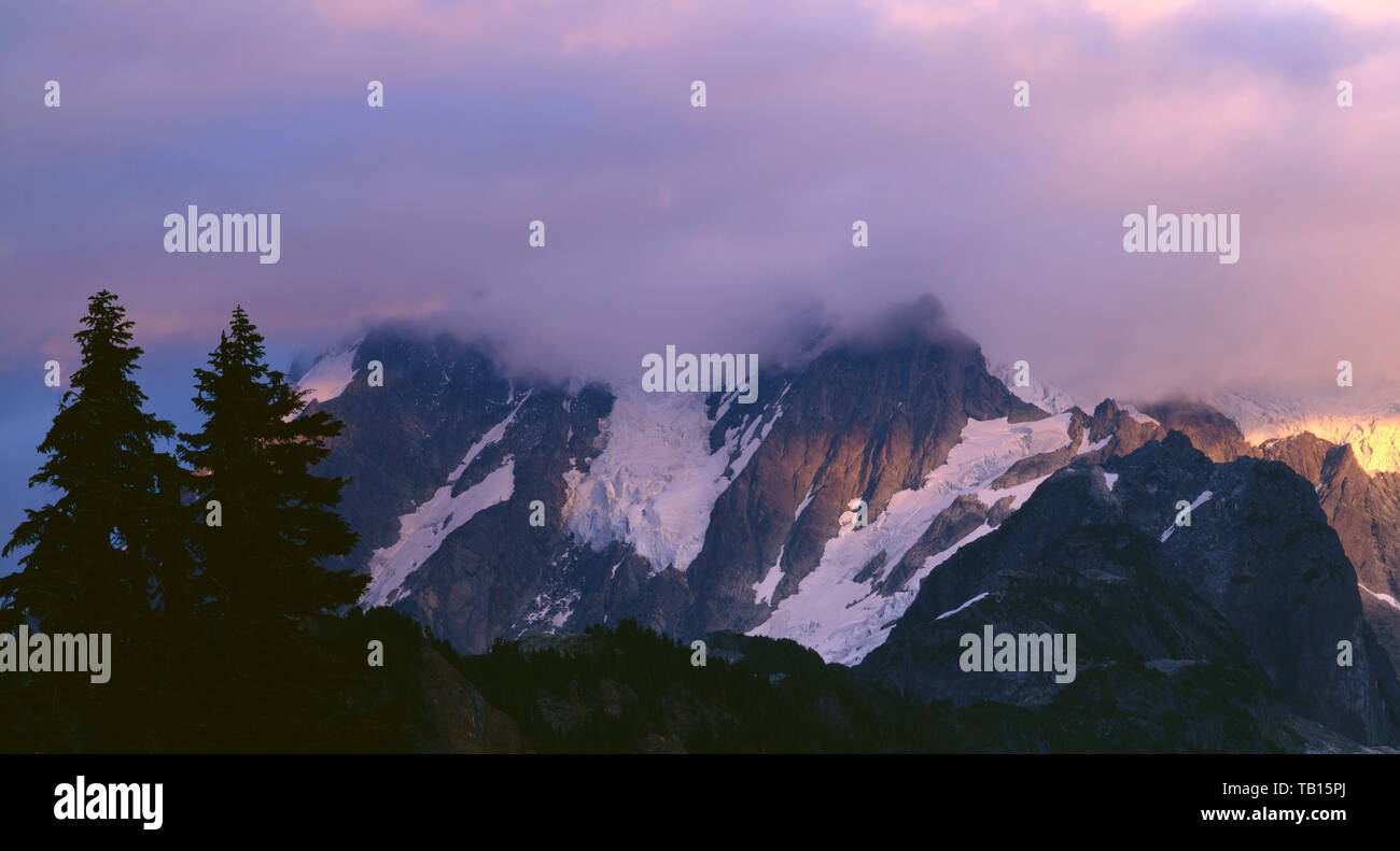 USA, Washington, Clouds obscure summit of Mt. Shuksan in North Cascades ...