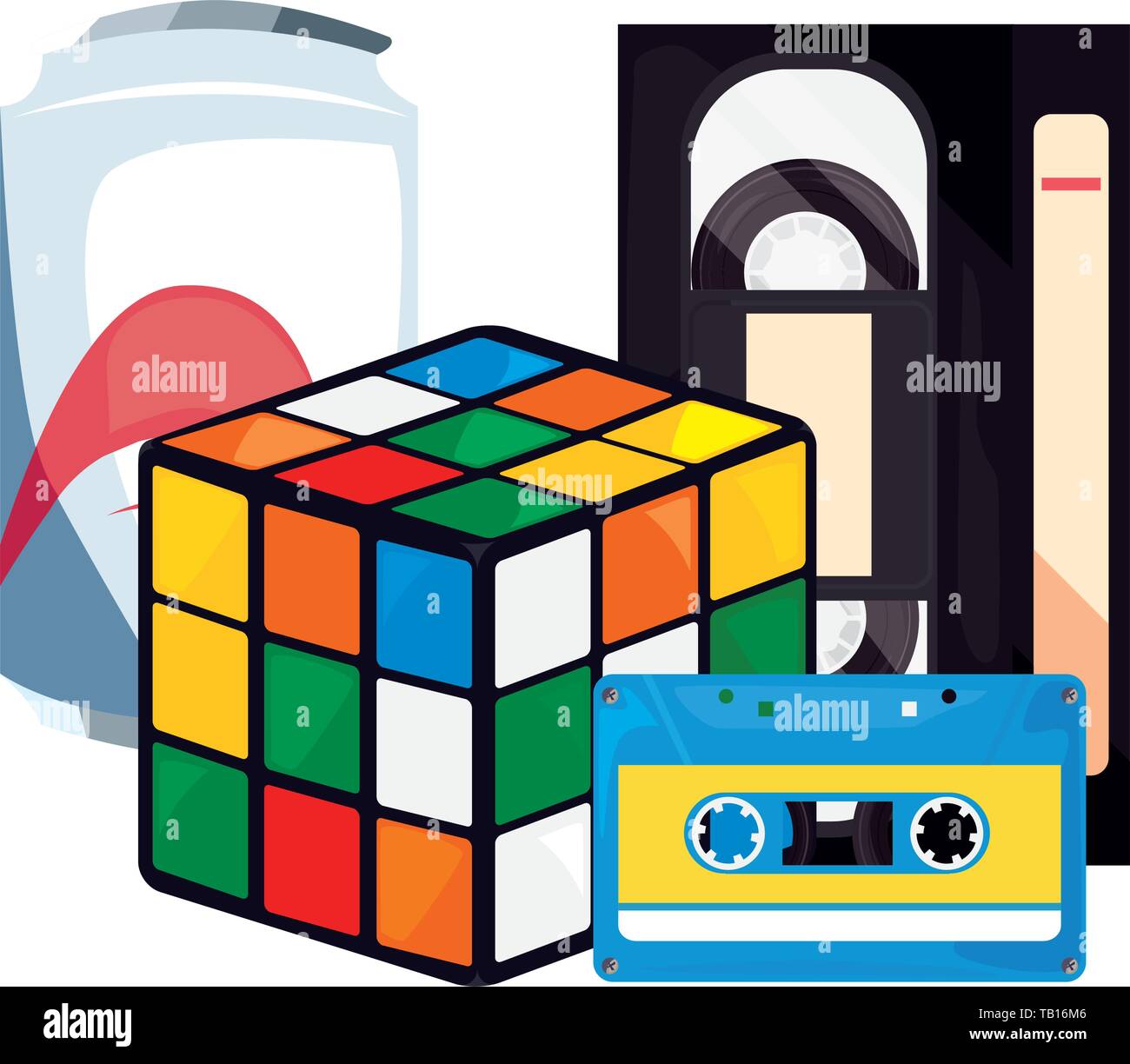 videotape beta cassette cube soda retro 80s style vector illustration ...