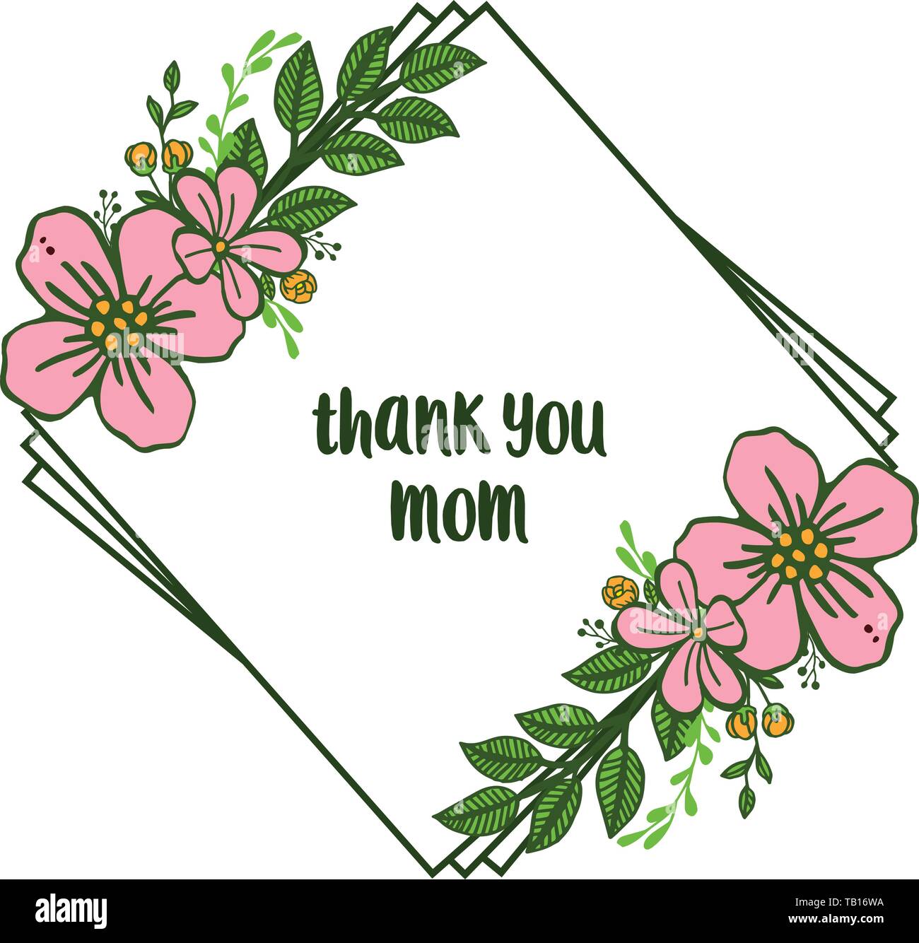 Vector illustration lettering thank you mom with pattern pink wreath ...