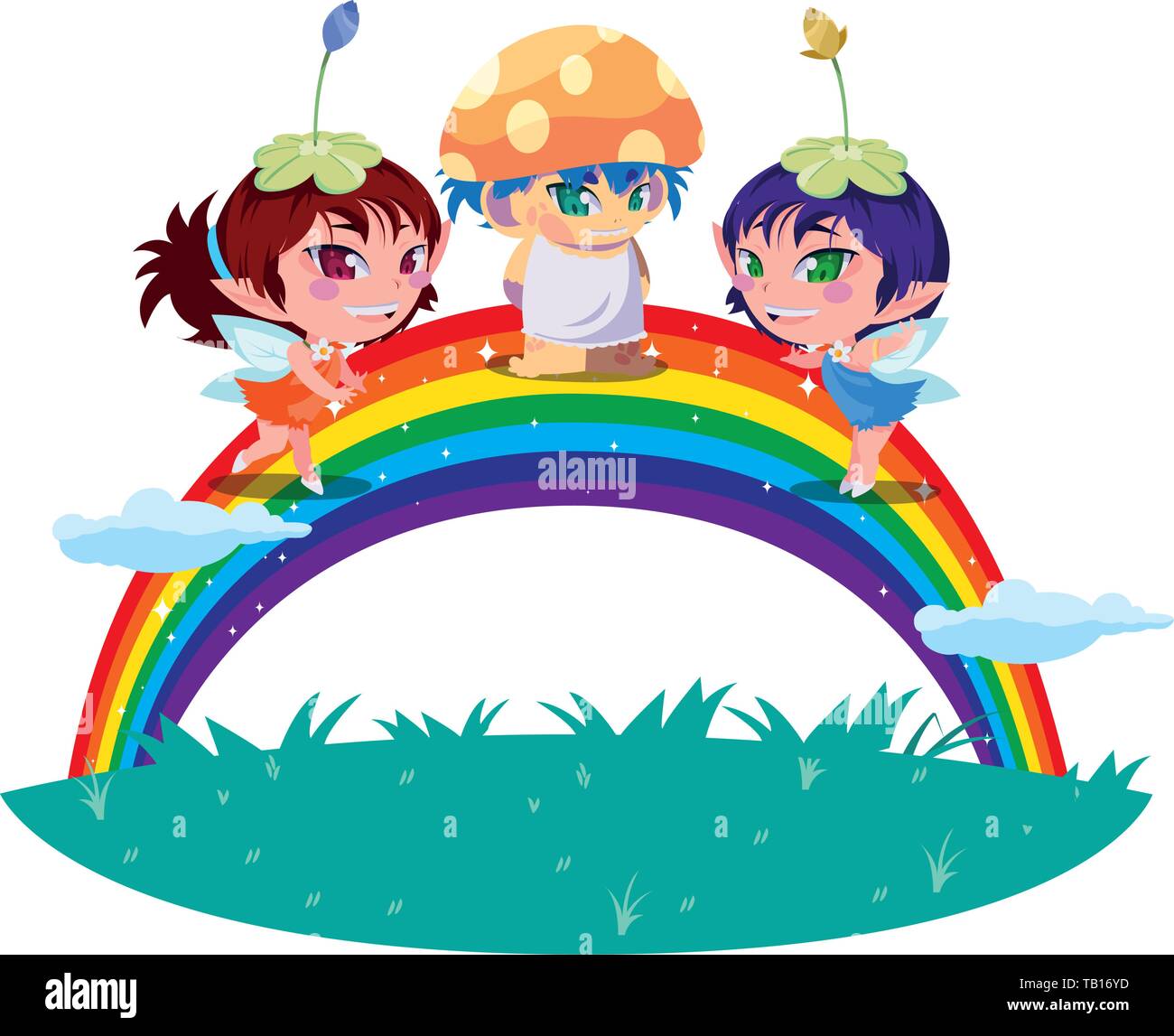 beautiful magic fairies with rainbow scene vector illustration design ...