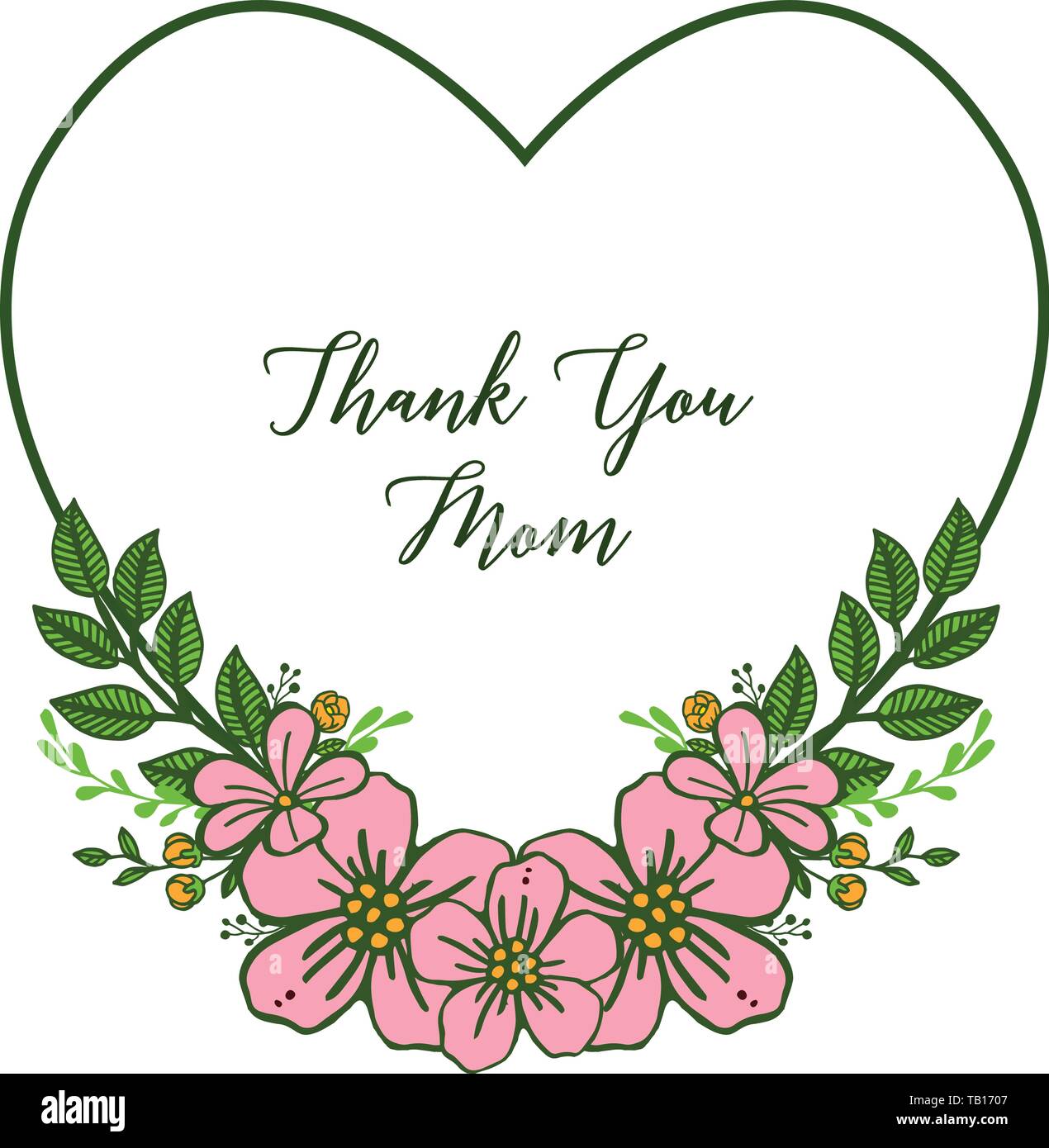 Vector illustration invitation card thank you mom with abstract pink flower frames hand drawn ...