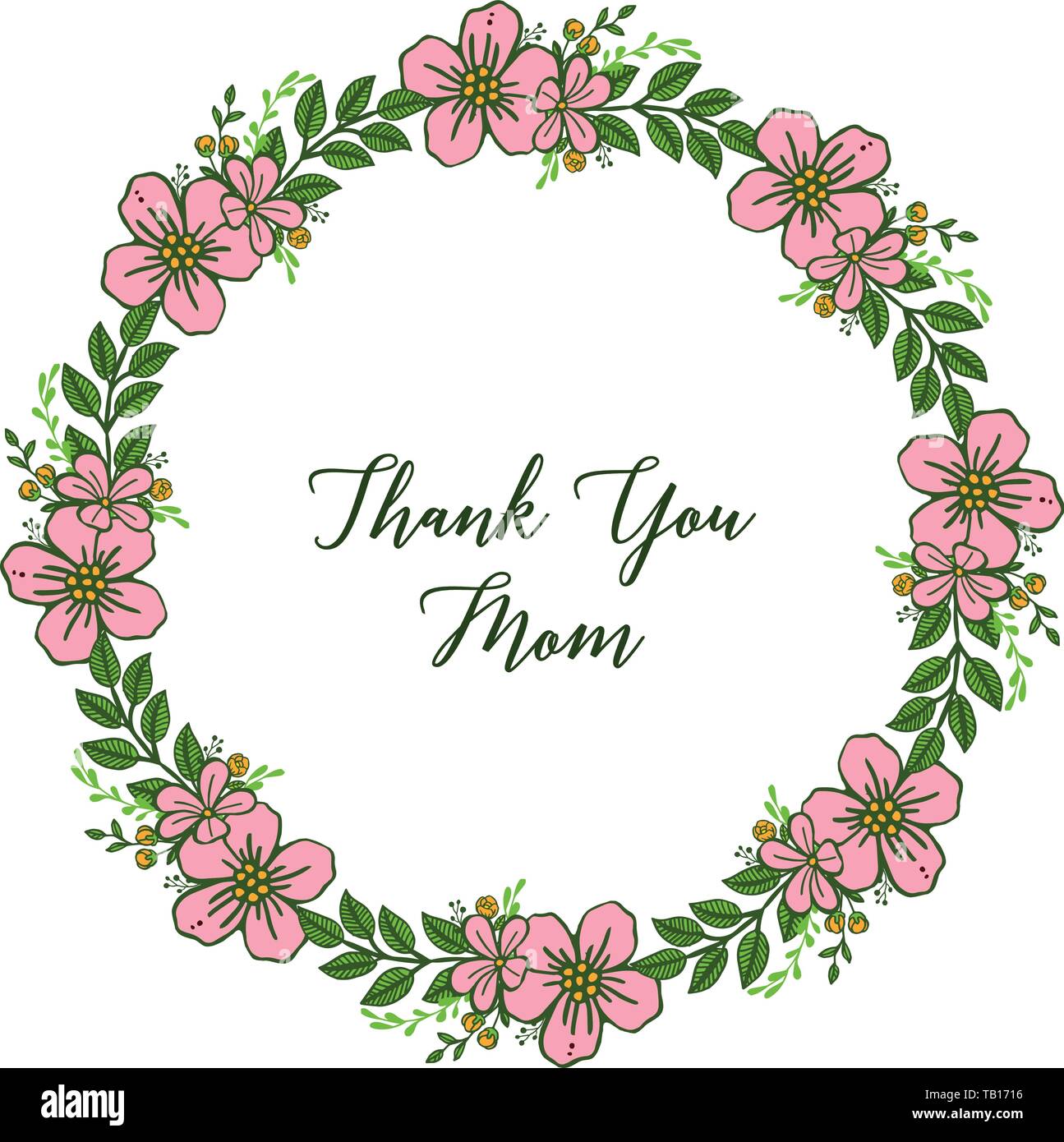 Vector illustration card decor thank you mom with artwork pink flower ...