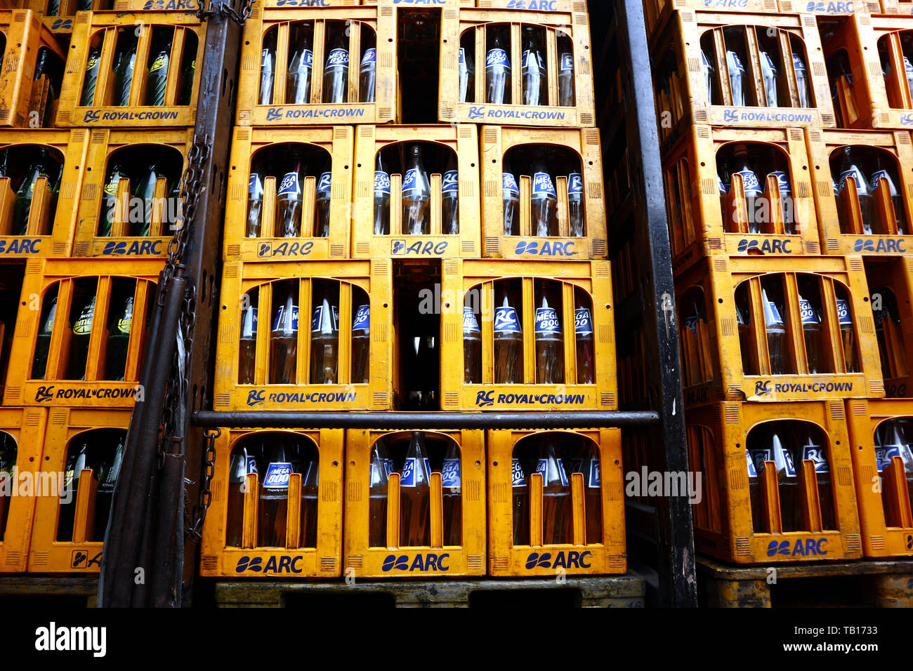 ANTIPOLO CITY, PHILIPPINES - MAY 21, 2019: Stacks of empty soft drinks ...