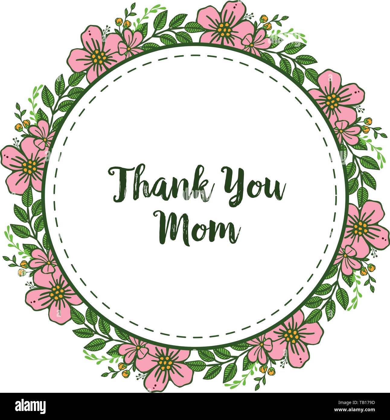 Vector illustration banner thank you mom with elegant pink flower frame ...