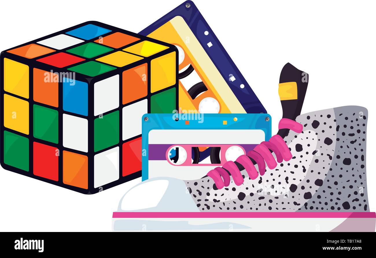 sneaker cube rubik cassette retro 80s style vector illustration Stock ...