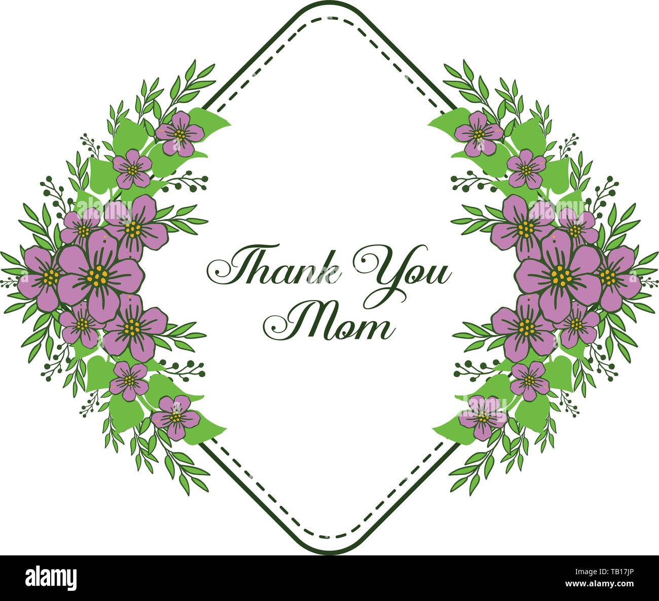 Vector illustration banner thank you mom for elegant purple flower ...