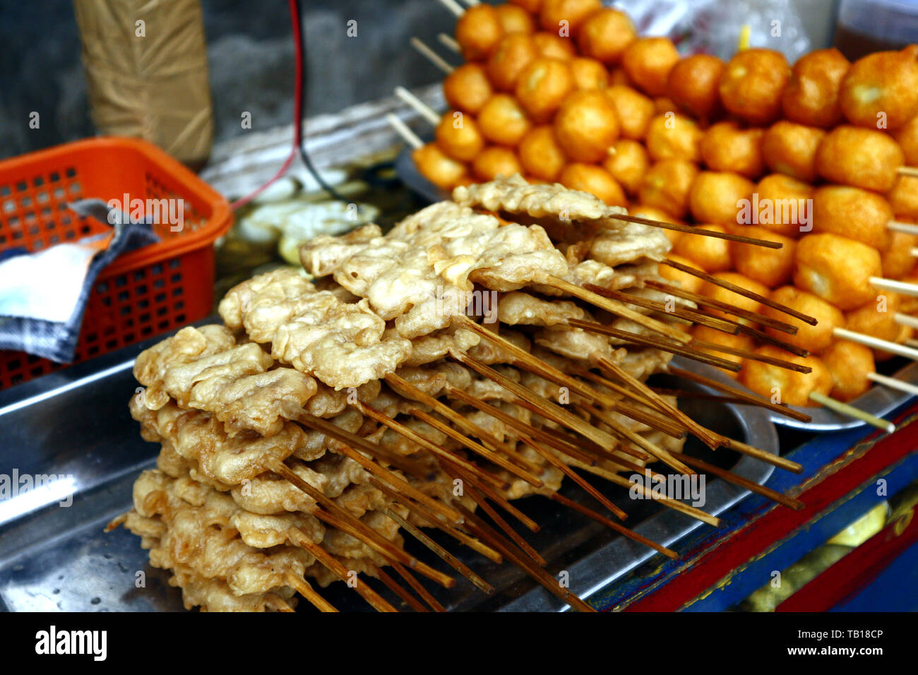 Photo of assorted chicken innards sold at a food kiosk Stock Photo - Alamy