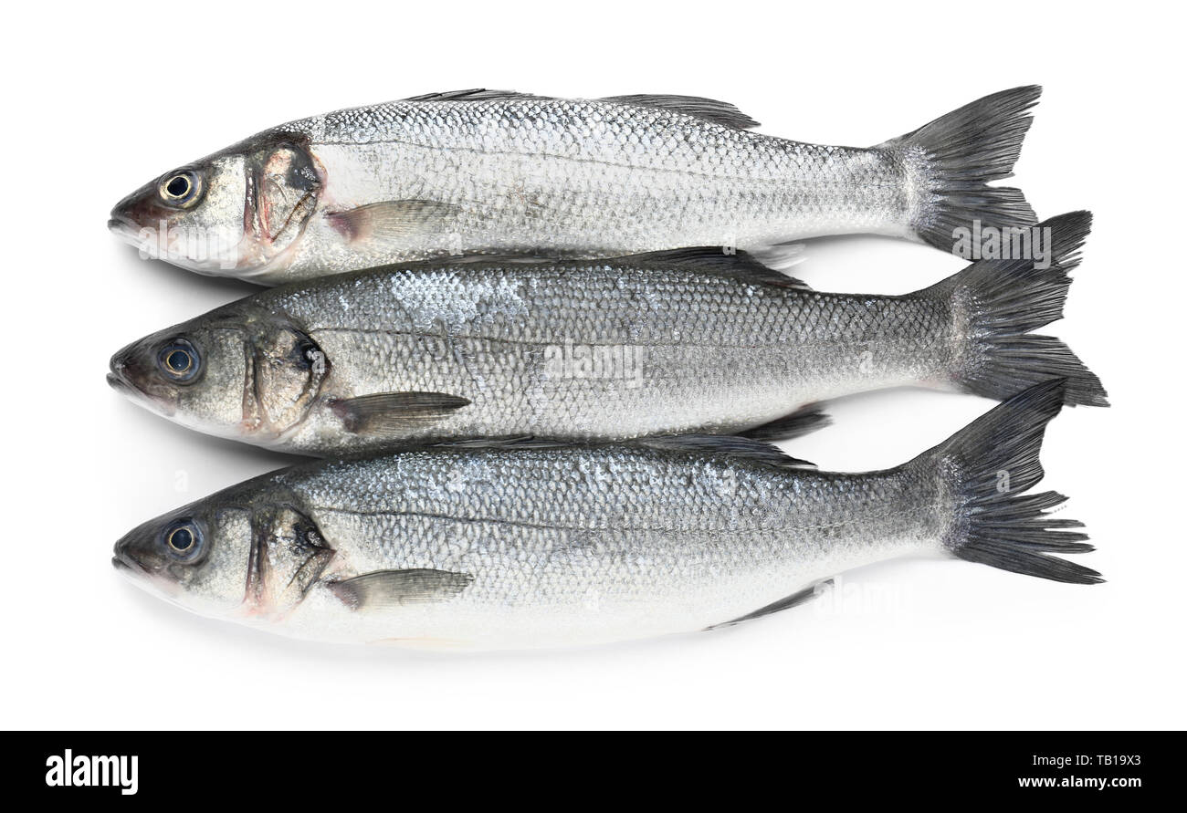 Tasty fresh seabass fish on white background Stock Photo - Alamy