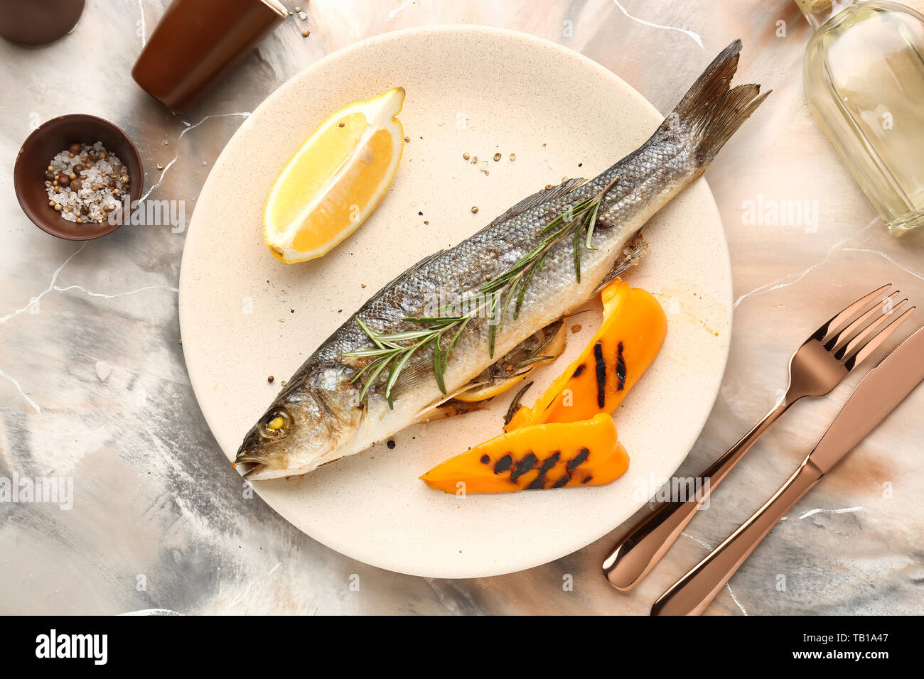 Cooked seabass plate hi-res stock photography and images - Alamy