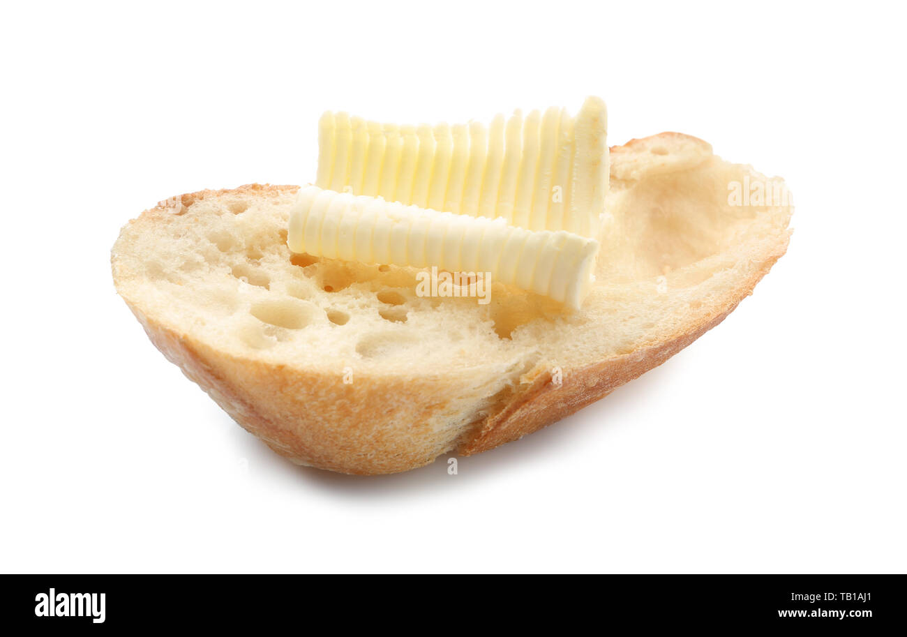 Slice of bread with butter on white background Stock Photo - Alamy