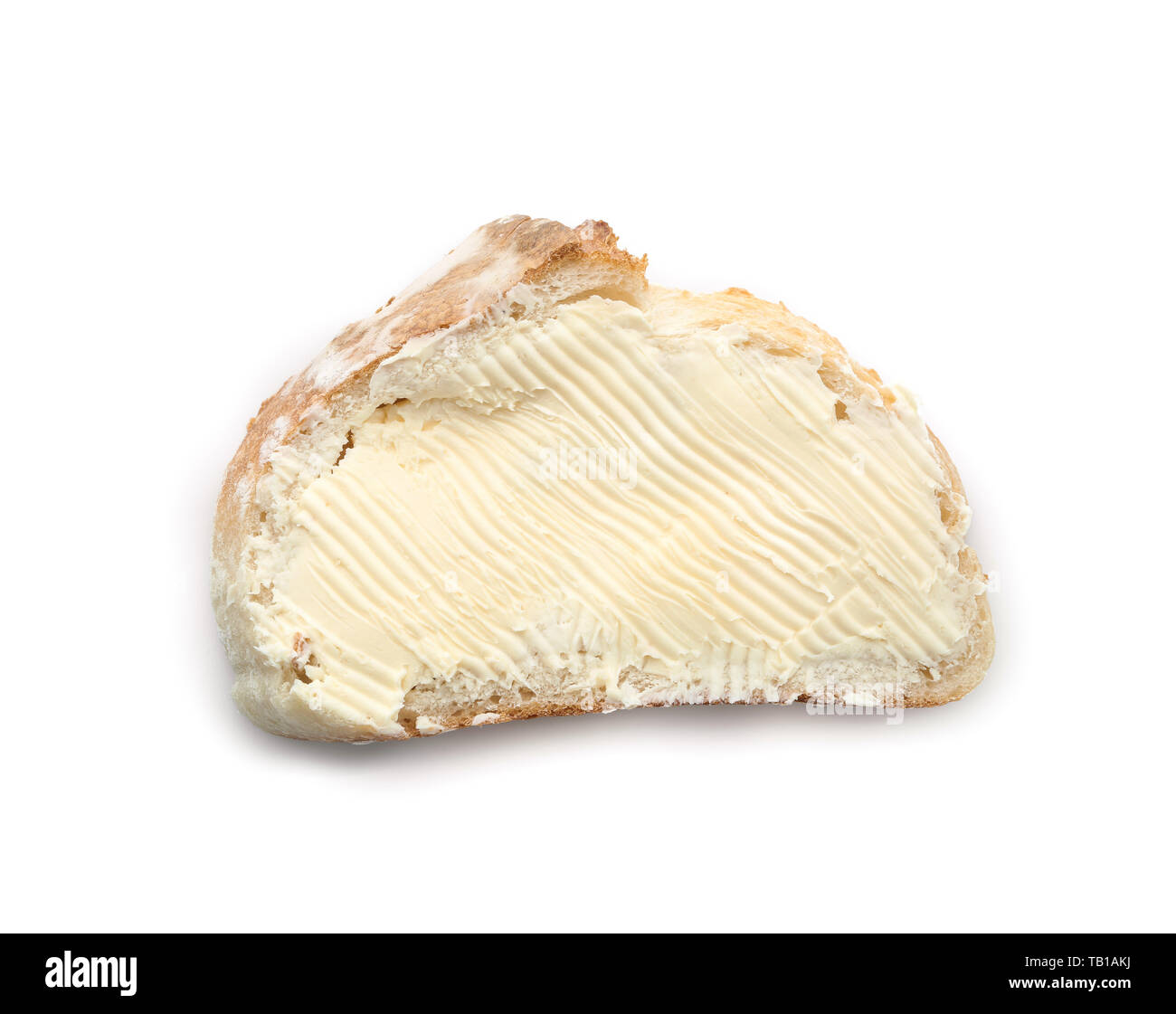 Slice of bread with butter on white background Stock Photo - Alamy