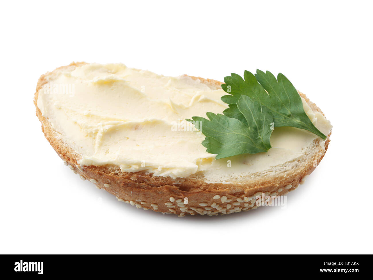 Slice of bread with butter on white background Stock Photo - Alamy