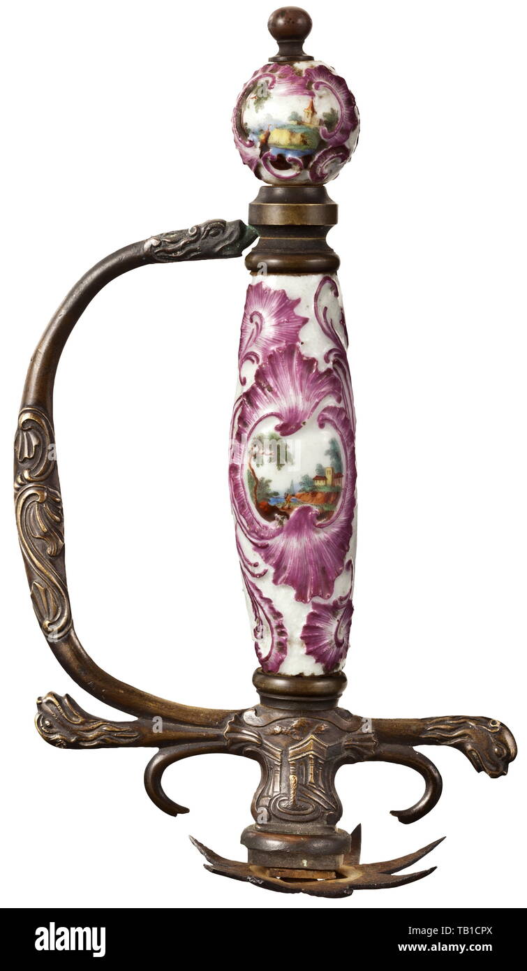 A painted porcelain grip for a German dress sword, circa 1750 ...