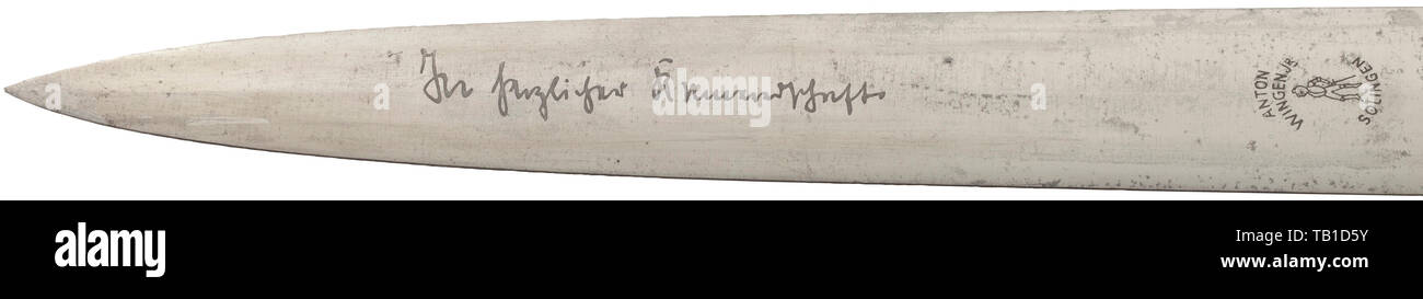 An M 34 SA honour dagger with partially ground Röhm dedication and ...