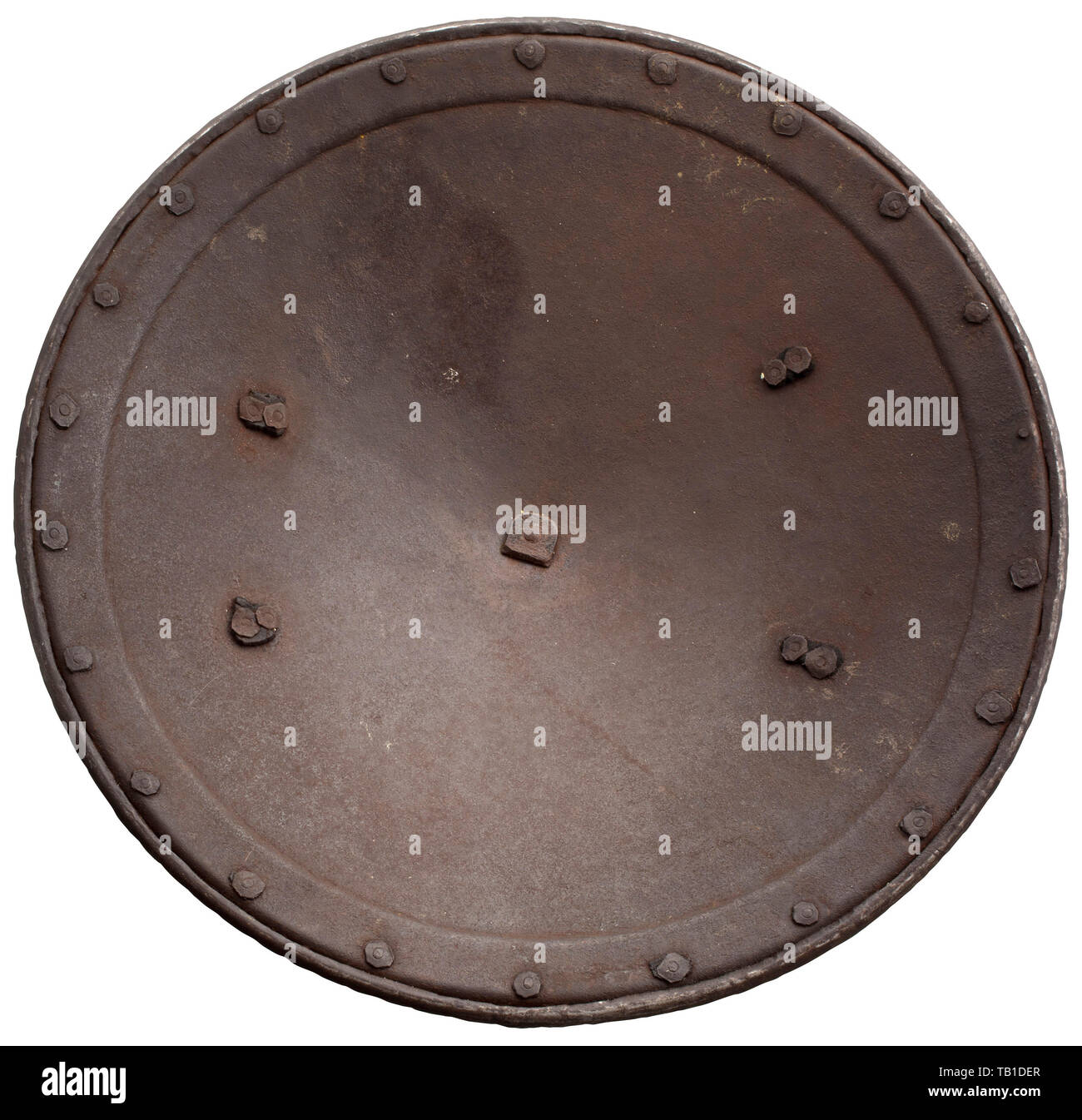 An etched and gilt iron parade shield inspired by the French or Flemish ...