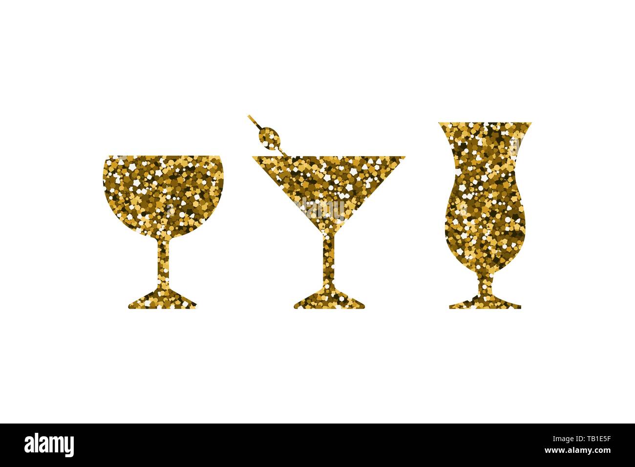 Gold abstract cocktail icons set. Silhouette with sequin. Vector ...