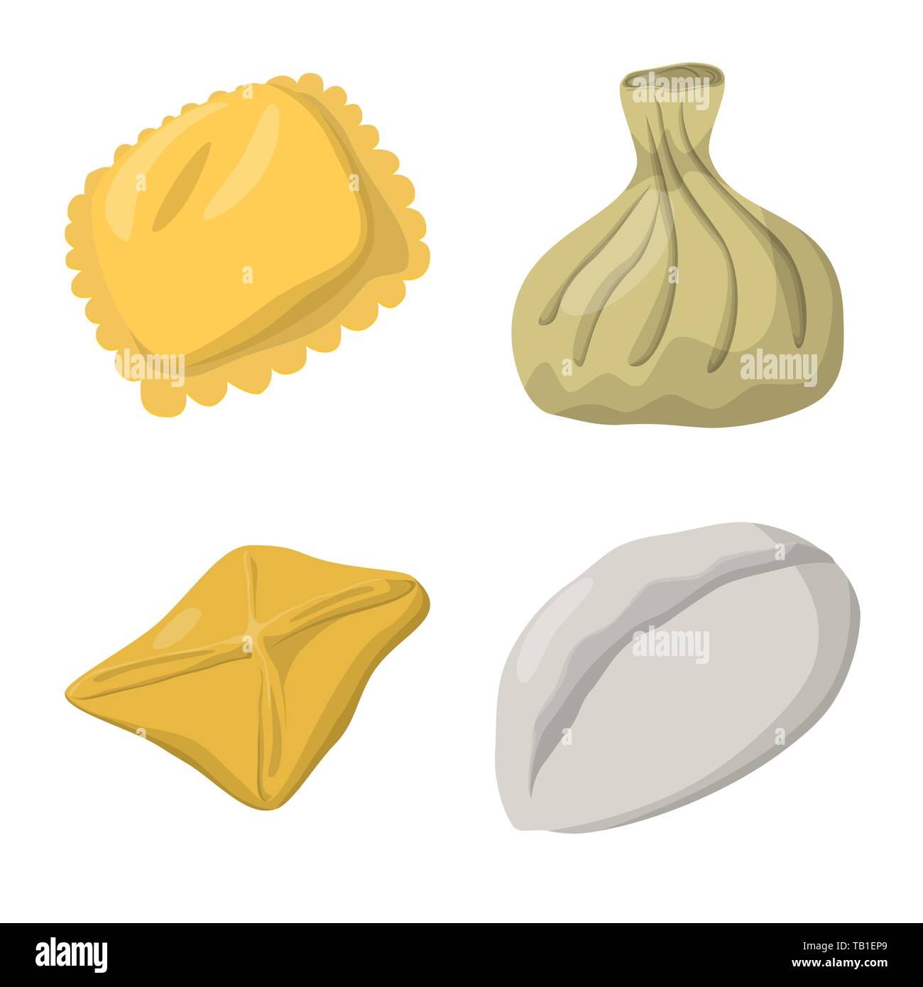 Vector illustration of dumplings and food sign. Set of dumplings and ...