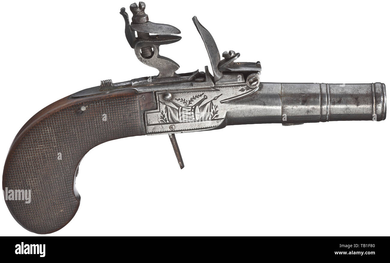 Small arms, pistols, flintlock pistol, calibre 11 mm, Liege, Belgium ...