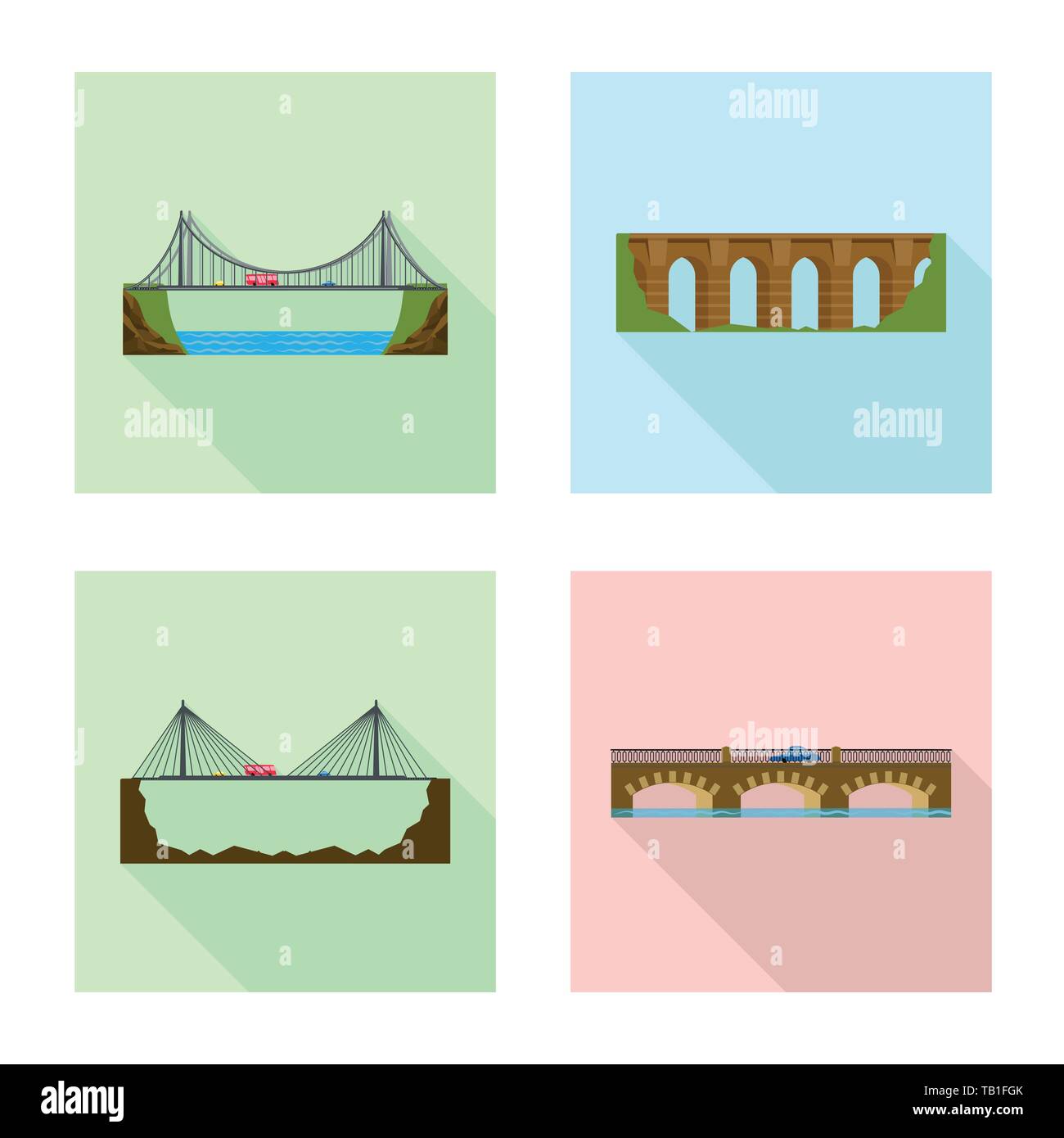 Vector illustration of bridgework and bridge symbol. Collection of ...