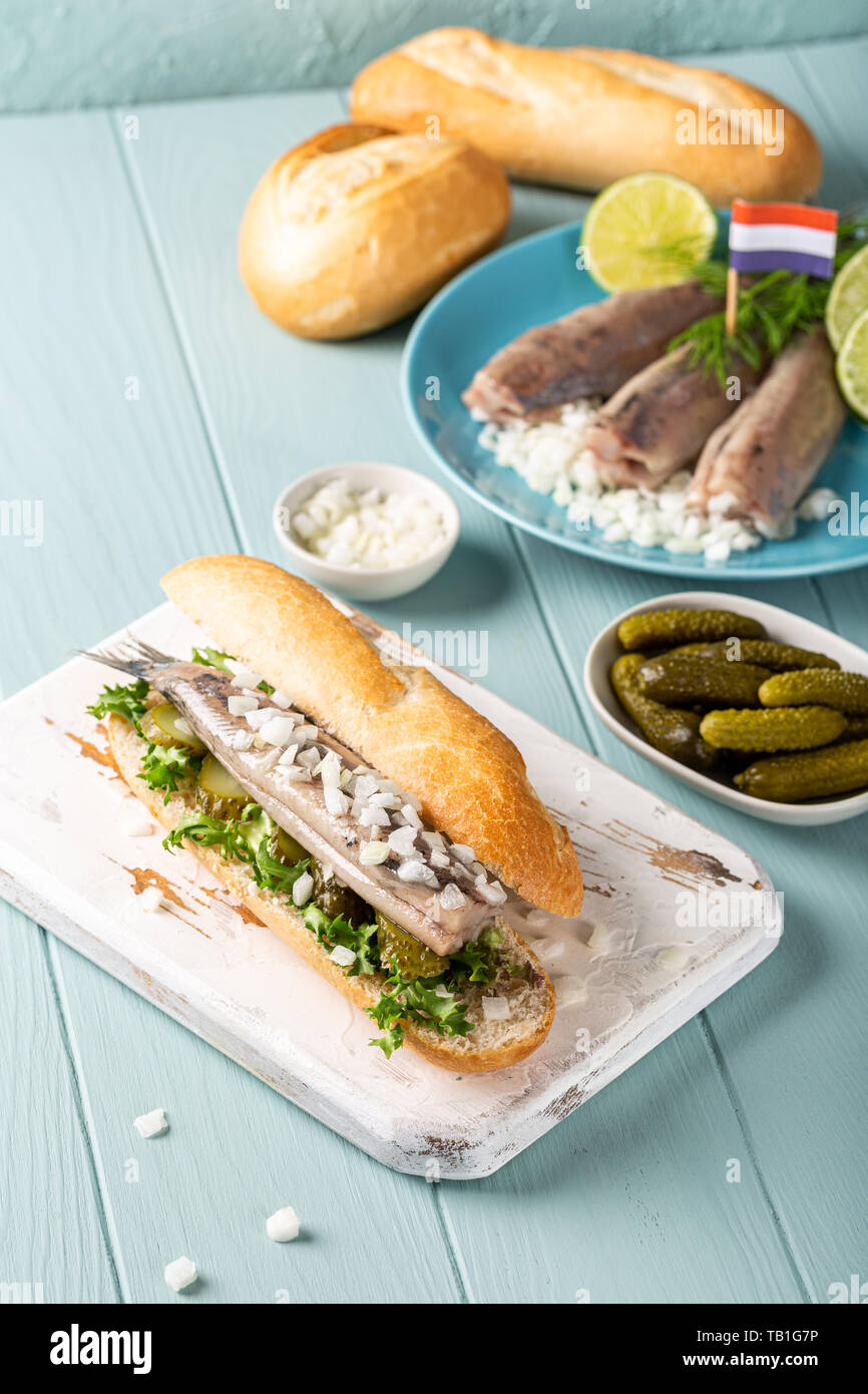 Traditional dutch snack, seafood sandwich with herring Stock Photo - Alamy