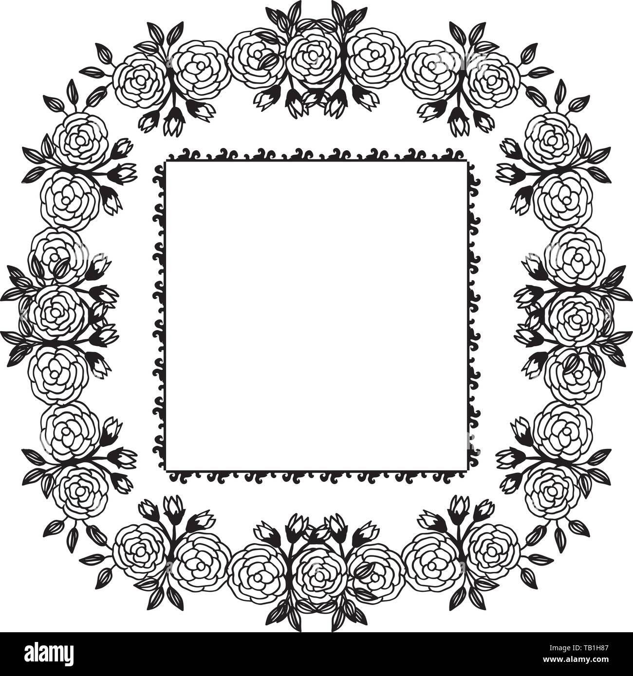 Vector illustration drawing of pattern with flower frame hand drawn ...
