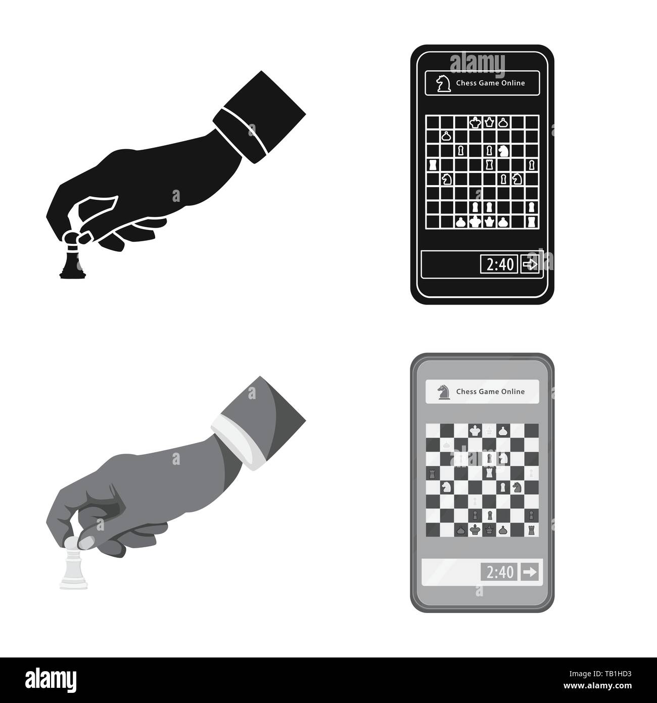 Vector illustration of checkmate and thin symbol. Set of checkmate and ...