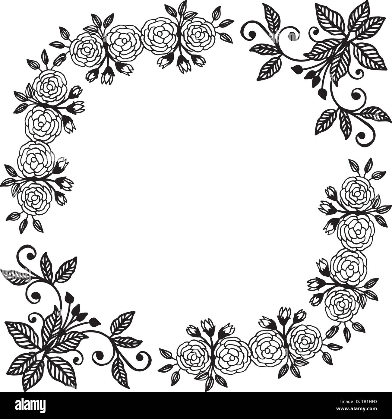 Vector illustration drawing of pattern with flower frame hand drawn ...