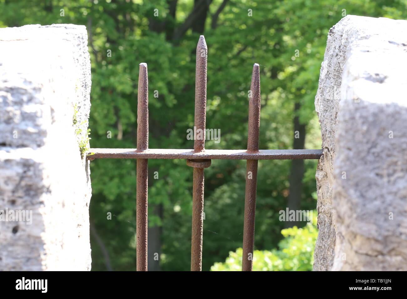 Metal lattice in the window opening of the old fortress Stock Photo - Alamy
