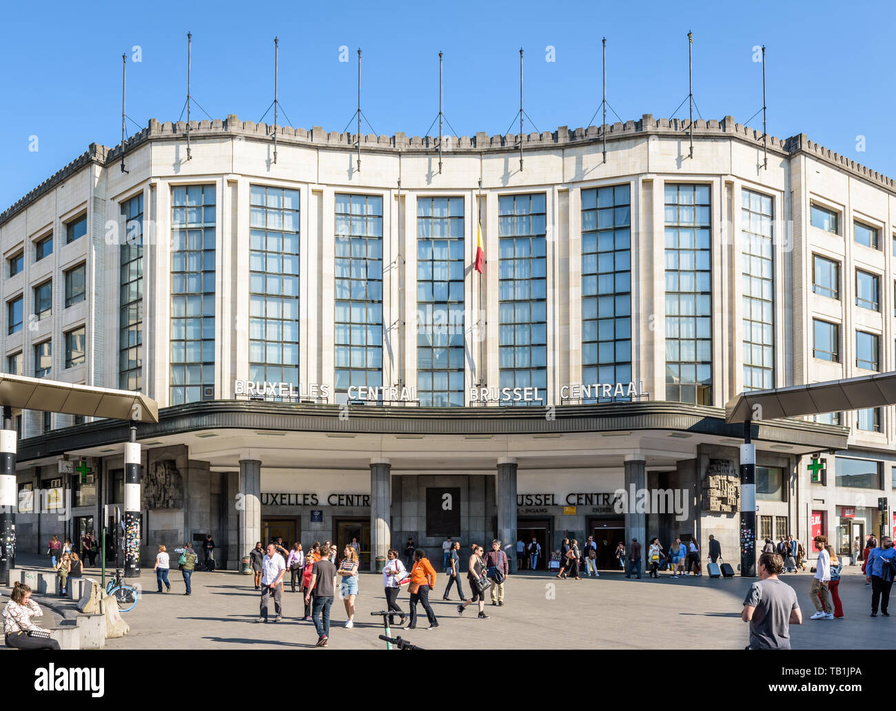 People walking by the main entrance of Bruxelles Central train station ...