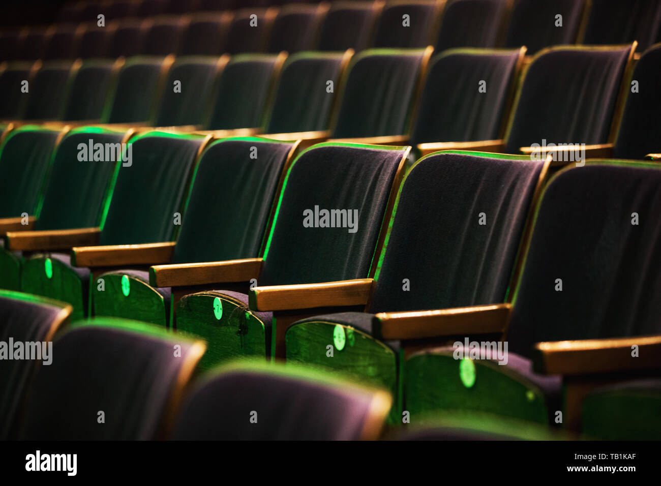 auditorium with seats, chairs in auditorium colored by spotlights Stock ...