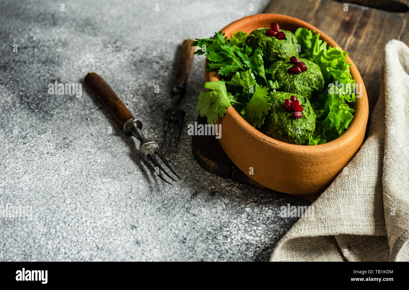 Traditional georgian dish, pkhali (phali) on stone background with copy ...