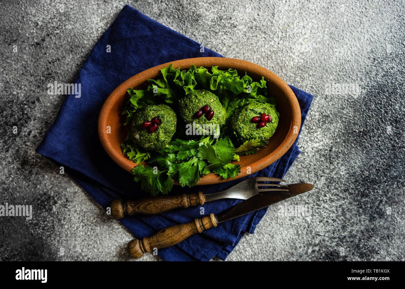 Traditional georgian dish, pkhali (phali) on stone background with copy ...
