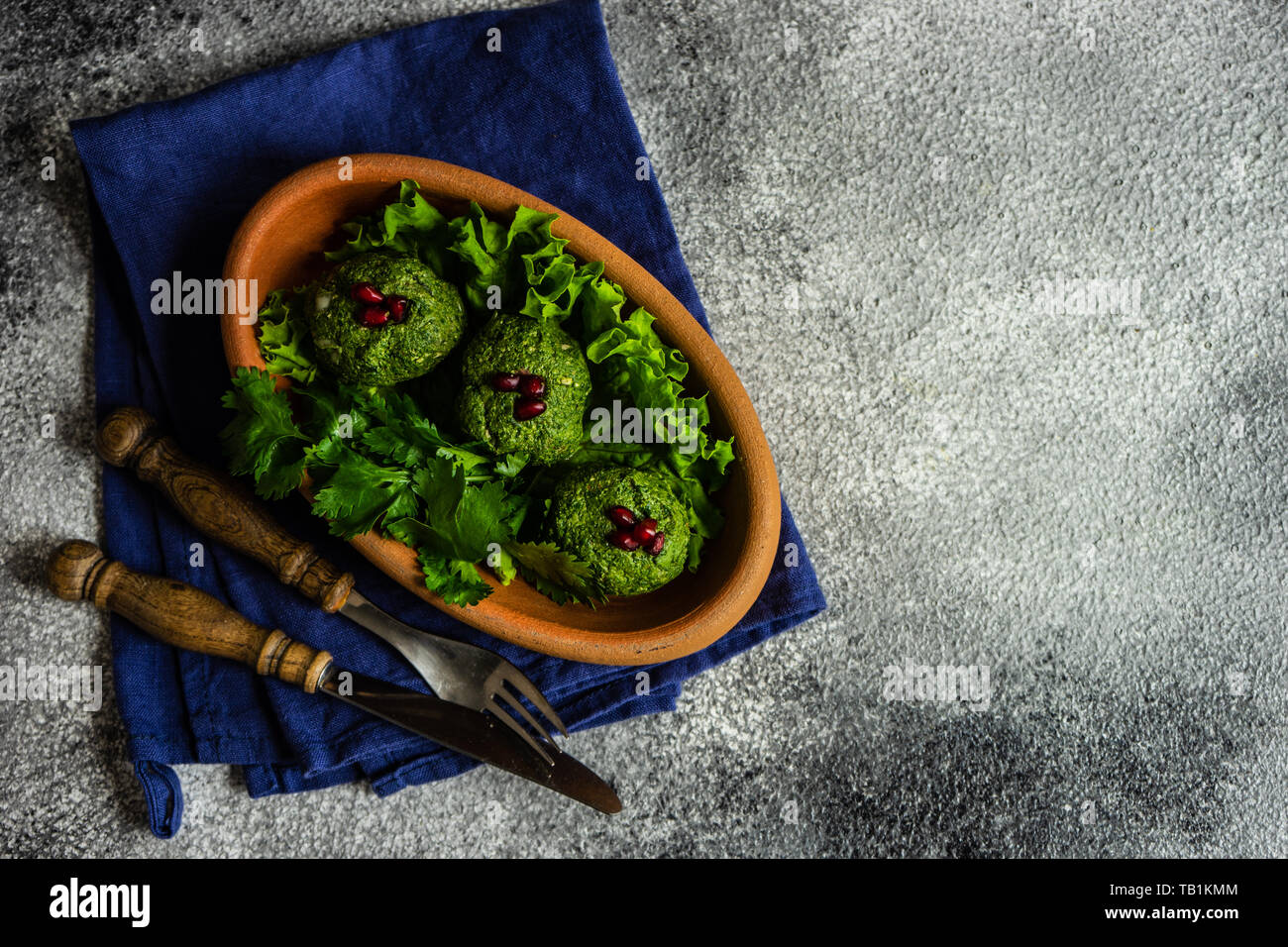 Traditional georgian dish, pkhali (phali) on stone background with copy ...