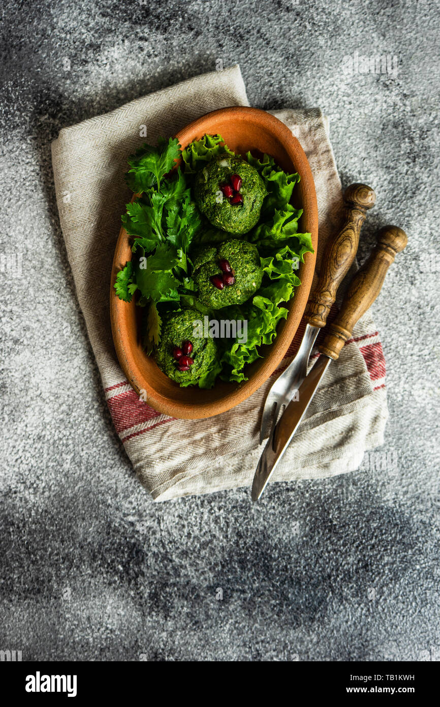 Traditional georgian dish, pkhali (phali) on stone background with copy ...