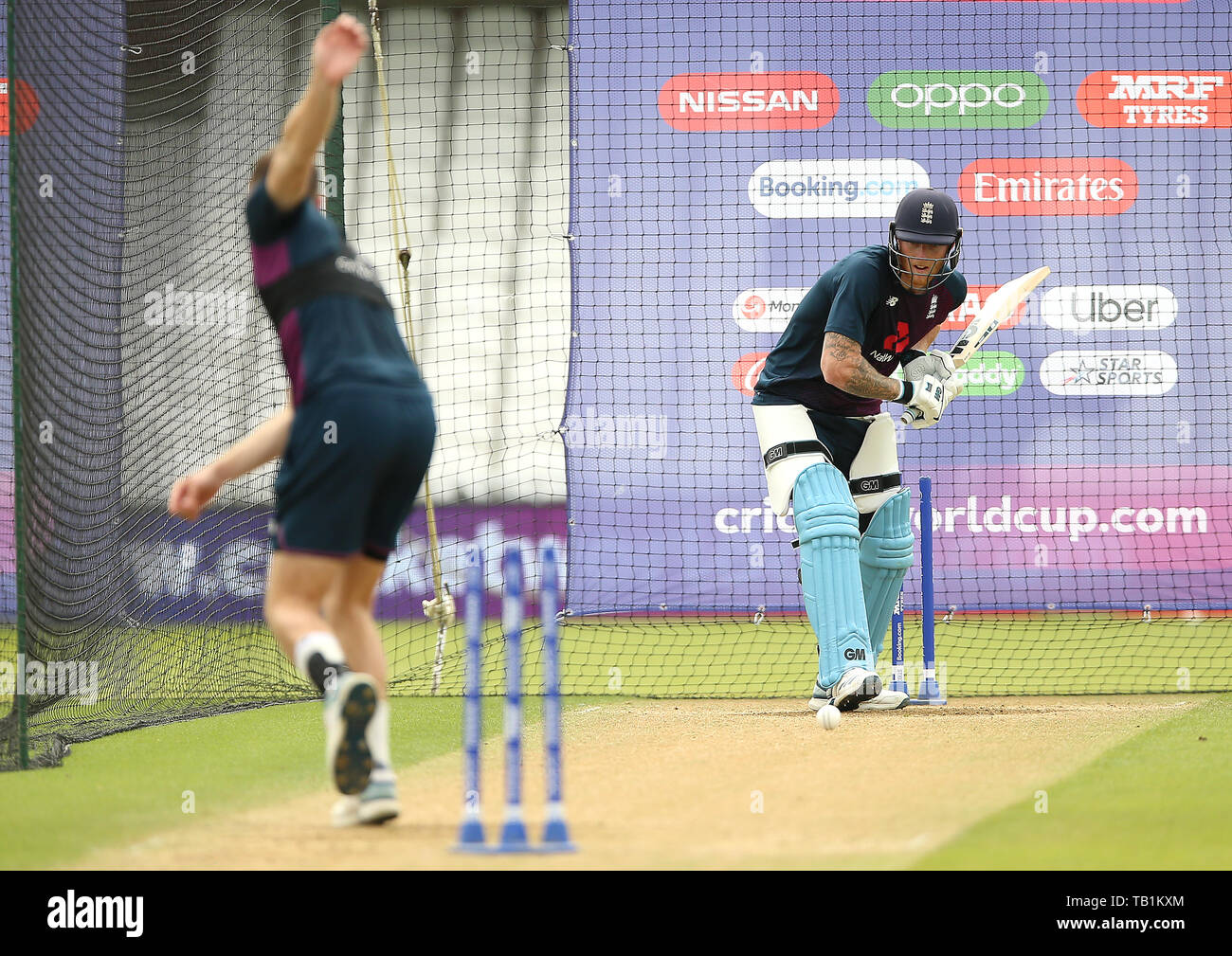 England's Ben Stokes (right) during a training session at The Oval ...