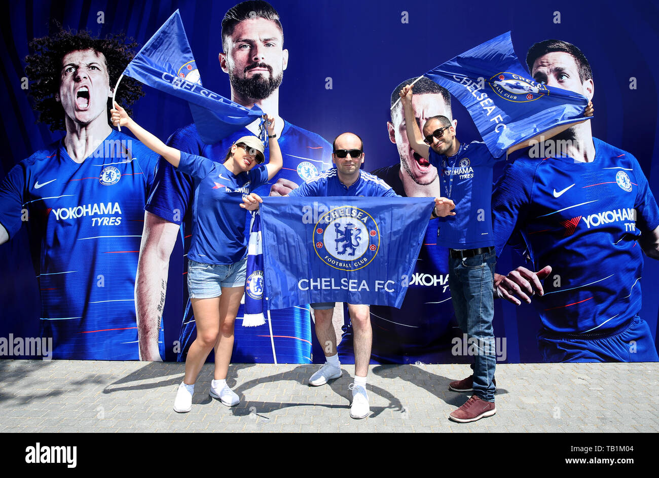 Chelsea fans pose for a picture prior to the UEFA Europa League final ...