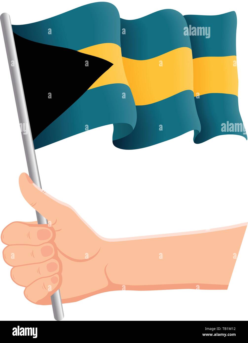 Hand holding and waving the national flag of Bahamas. Fans ...