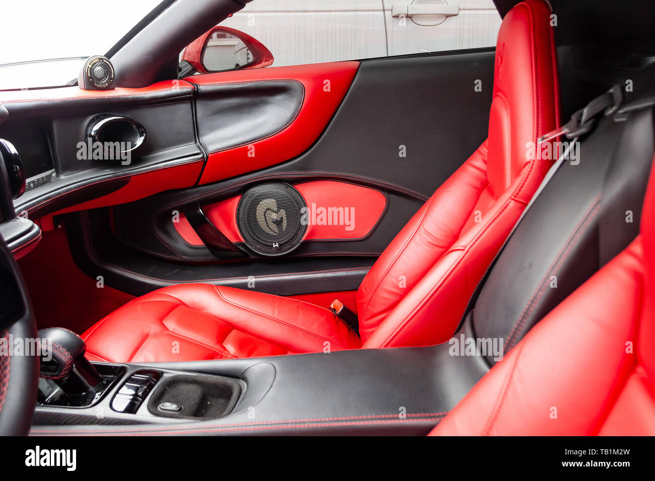 Novosibirsk, Russia - 05.29.2019: Interior of a sports car Marussia B1 ...