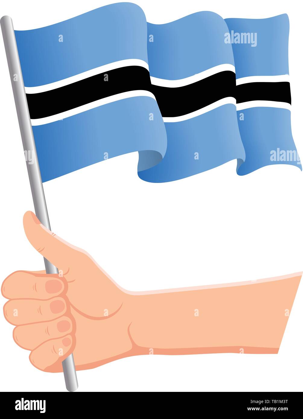 Hand holding and waving the national flag of Botswana. Fans ...
