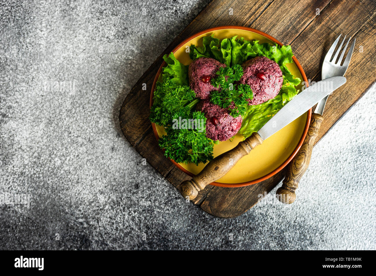 Traditional georgian dish, pkhali (phali) on stone background with copy ...