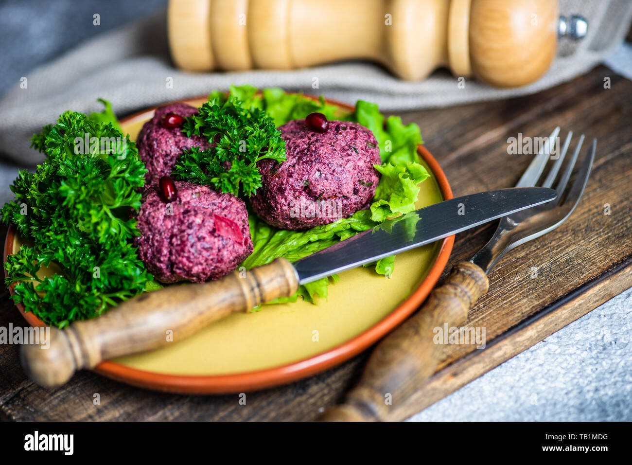 Traditional georgian dish, pkhali (phali) on stone background with copy ...