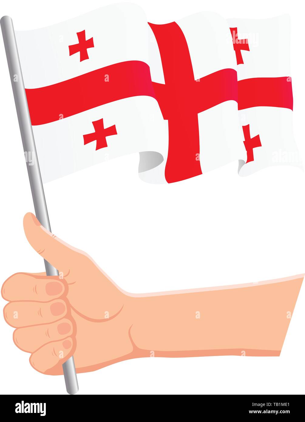 Hand holding and waving the national flag of Georgia. Fans ...