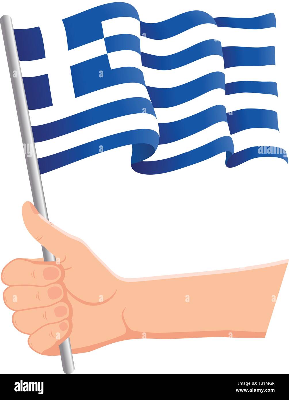 Hand holding and waving the national flag of Greece. Fans, independence ...