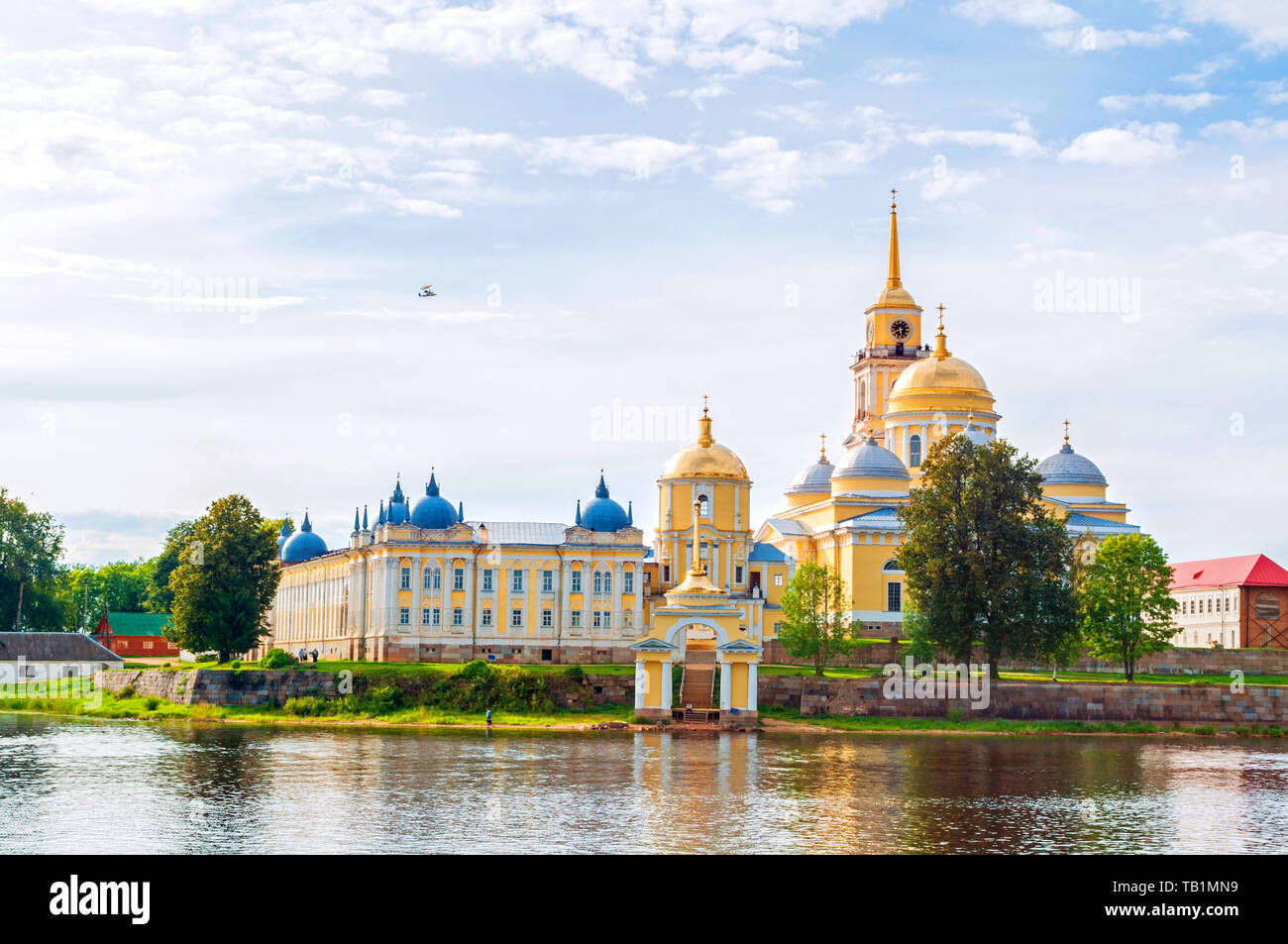 Tver region, Ostashkov, Russia. Travel landscape. Nilo-Stolobensky Monastery in Tver region and ...
